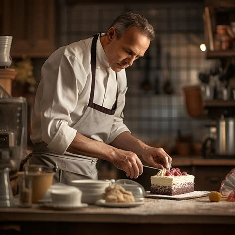 Chef Is Making Cake In The Kitchen Premium Ai Generated Image