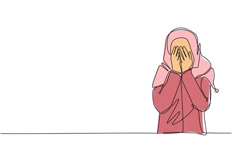 Single Continuous Line Drawing Young Arabian Woman Closes Her Eyes With