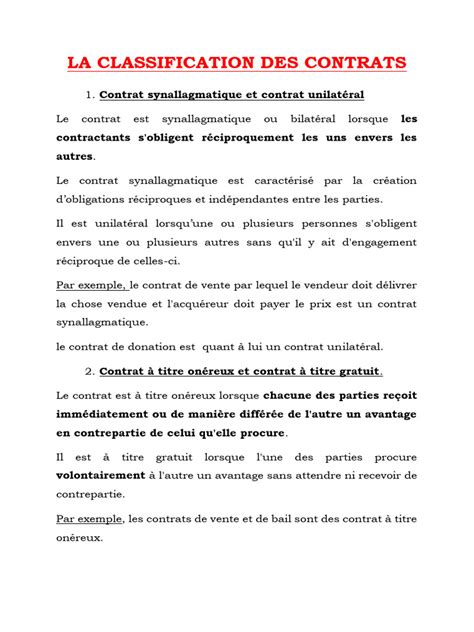 Iedla Classification Des Contrats Pdf Droit Privé Loi Commune