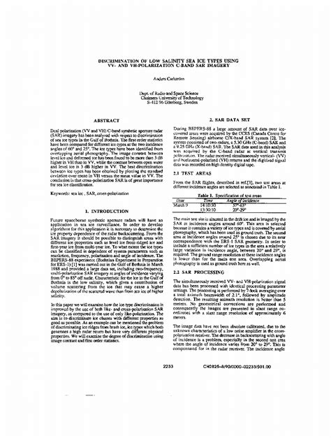 Discrimination Of Low Salinity Sea Ice Types Using Vv And Vh Polarization C Band Sar Imagery