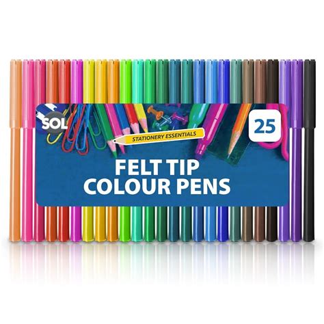 25 Felt Tip Pens Set Fine Fibre Drawing Markers Colouring Art School