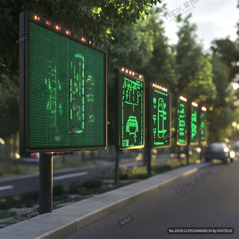 Ai创作图路边led显示屏 绿道指示系统 路口广告屏 道路显示屏 马路广告灯厢 现代科技广告牌 步道显示屏 Led灯路牌 城市规划灯箱 夜视