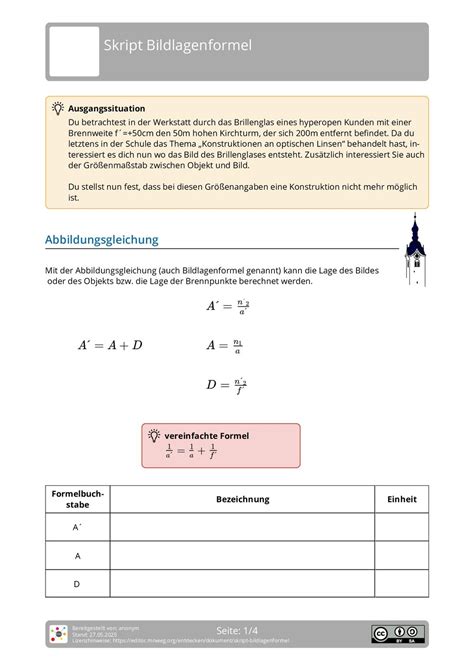 Arbeitsblatt Skript Bildlagenformel