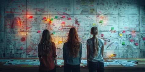 Project Team Mapping Out Strategies On A Large Board Filled With Sticky Notes And Diagrams