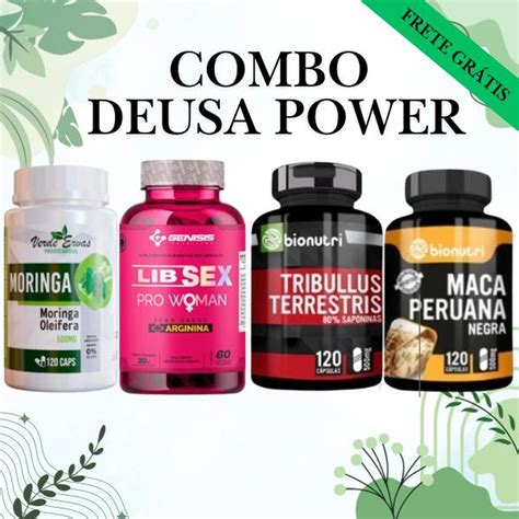 Combo Deusa Power Libi Sex Tribulus Terrestrismaca Peruana Negra E Moringa