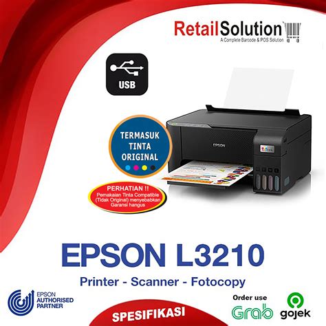 Printer Aio Psc Scan Fotocopy A4 Usb Epson L3210 Infus Tanki Warna