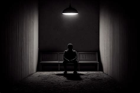 Person Who Is Experiencing Hallucinations And Delusions Sitting Alone In Dark Room Premium Ai