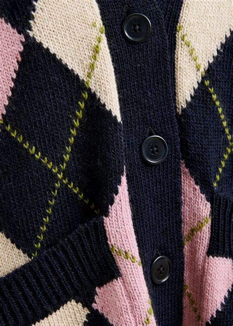Navy Pink And Beige Argyle Wool Blend Cardigan Essentiel Antwerp