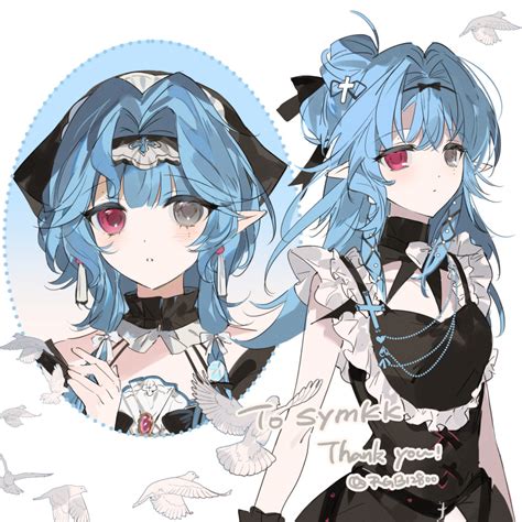 Safebooru 1girl Bird Black Dress Blue Hair Blush Bow Dress English