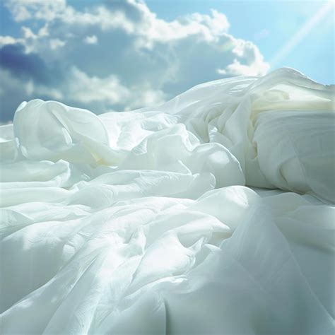 There Is A White Bed Spread With A Sky Background Generative Ai Premium Ai Generated Image
