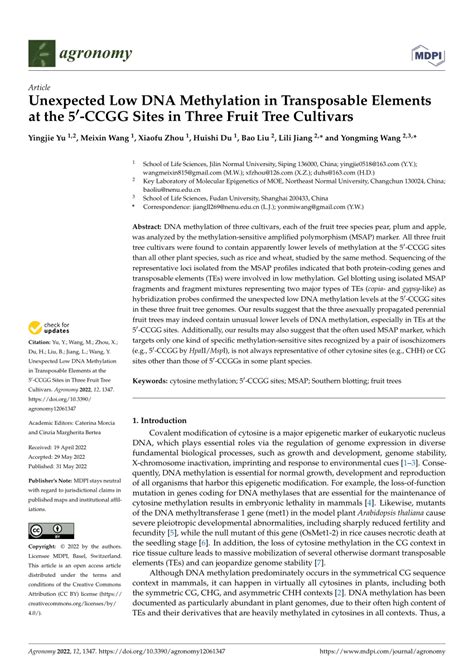 Pdf Unexpected Low Dna Methylation In Transposable Elements At The 5′ Ccgg Sites In Three