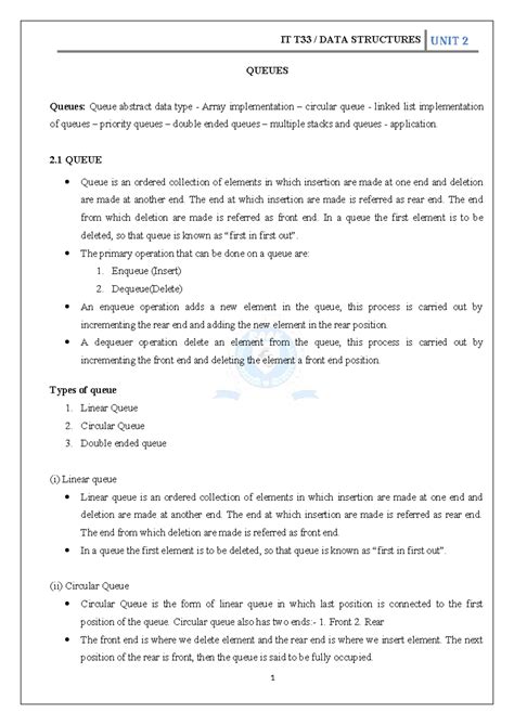Ds T33 Data Structures Unit 2 Queues Overview And Implementations