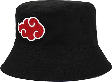 Naruto Mens Anime Reversible Akatsuki And Hidden Leaf Village Symbol Unisex Black Bucket Hat