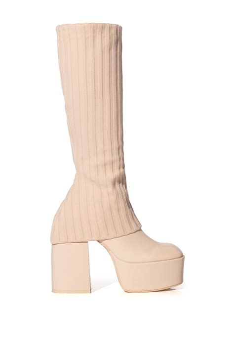 Leila Knit Fold Over Chunky Boot In Nude Fashion Shoes Pretty Shoes
