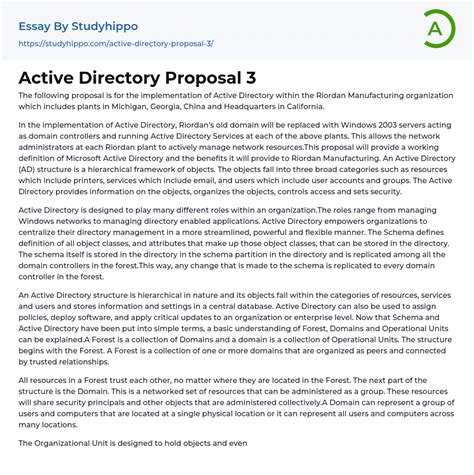 Active Directory Proposal 3 Essay Example