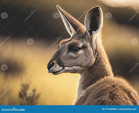 Portrait Of Kangaroo Jumping Mid Air Across The Blurred Grasslands