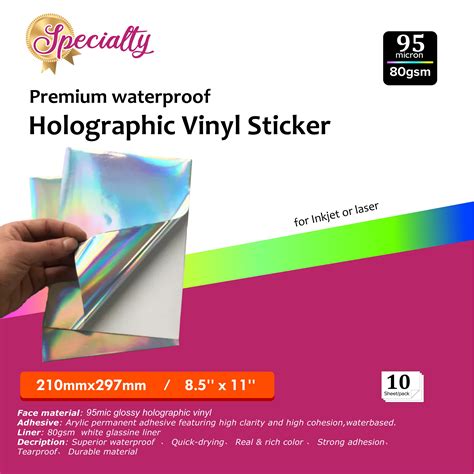 Printable Holographic Vinyl Sticker Sheet Waterproof Wsa Distributor