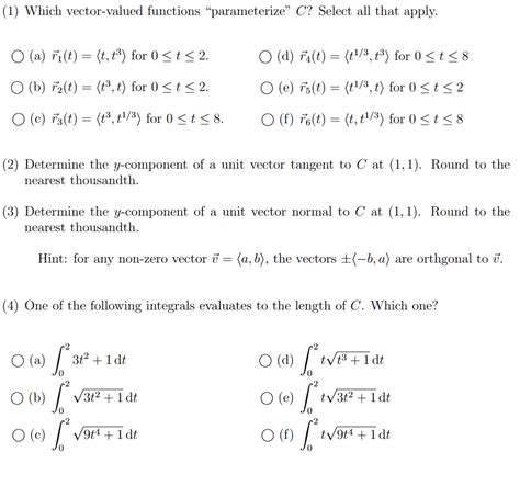 Solved 1 ﻿which Vector Valued Functions Parameterize C