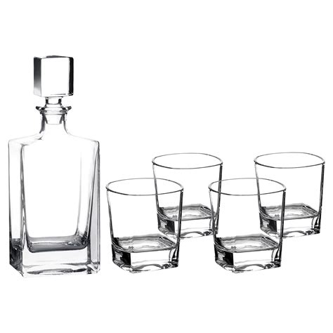 Glassware Decanter Set Rectangle W 4 Glasses Blades Trophies
