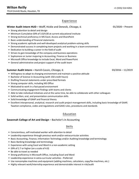 Audit Intern Resume
