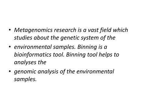 Analysis Of Binning Tool In Metagenomics Pptx