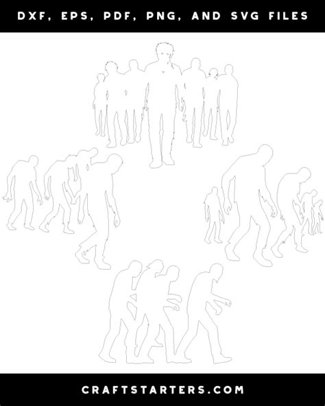 Walking Zombie Horde Outline Patterns Dfx Eps Pdf Png And Svg Cut