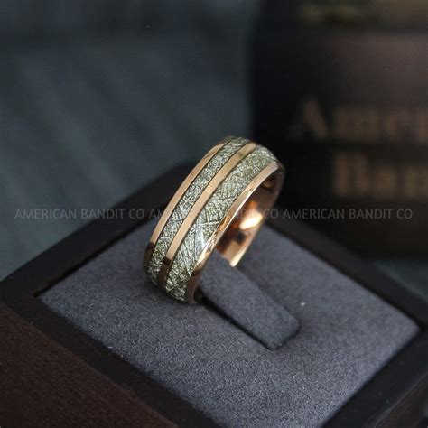 Meteorite Ring Meteorite Wedding Ring Meteorite Wedding Band Meteorite Jewelry Rose Gold