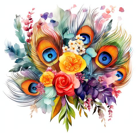 Premium Ai Image Beautiful Rainbow Bouquet Peacocks Feather Clipart