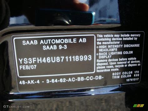 2007 Saab 9 3 Aero Sport Sedan Color Code Photos