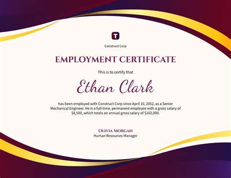 Free Printable Employment Certificate Templates To Customize Online