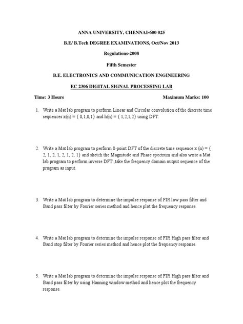 Ec 2306 Set1 Pdf Digital Signal Processing Filter Signal Processing