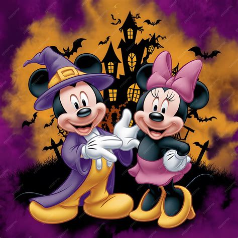 Mickey And Minnie Mouse Halloween Card Premium Ai Generated Image