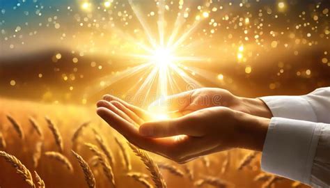 Hands Holding A Glowing Orb Of Light In A Wheat Field Symbolizing Hope