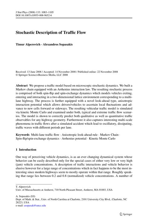 Pdf Stochastic Description Of Traffic Flow