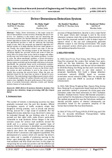 Pdf Irjet Driver Drowsiness Detection System