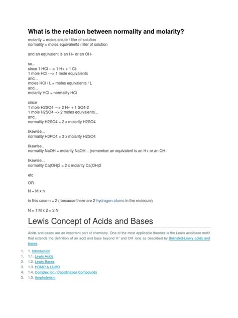 What Is The Relation Between Normality And Molarity Pdf Acid Chemical Bond