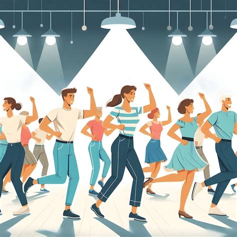 Flat Illustration Style Of A Lively Line Dancing Class Featuring