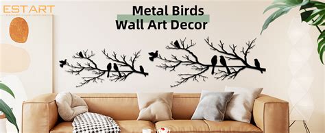 Estart Metal Outdoor Wall Art Hanging Bird Silhouette On Branch Black