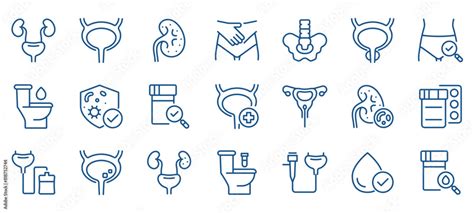 Urinary Tract Icon Set Linear Icons Representing Urinary System Symptoms Diagnostics And