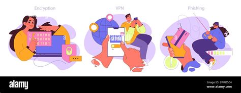 Engaging Vector Illustrations Showcasing Cybersecurity Facets A Woman