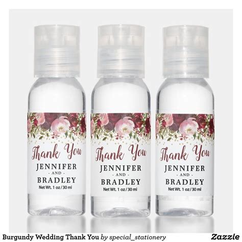 Burgundy Wedding Thank You Hand Sanitizer Zazzle