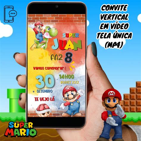Convite Animado Vertical Super Mario Com Música Tela Única Montando