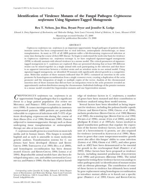 Pdf Identification Of Virulence Mutants Of The Fungal Pathogen