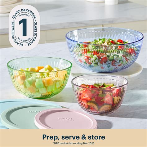 Pyrex® Sculpted Tinted Glass Mixing Bowls With Lids 6 Pc Set Mixed C