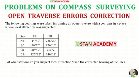 Compass Surveying Problem No 1 Open Traverse Error Correction