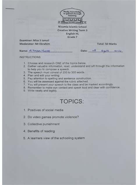 English Speech Assessment Pdf