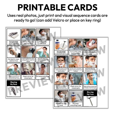 Shaving My Face Visual Sequence Cards Personal Hygiene Practices
