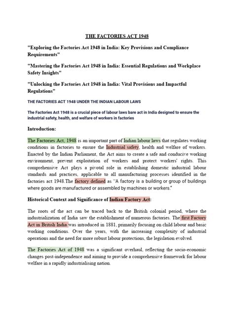 Act Factories Act 1948 India Pdf Occupational Safety And Health