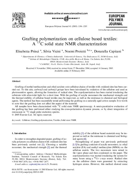 Pdf Grafting Polymerization On Cellulose Based Textiles A 13c Solid State Nmr Characterization