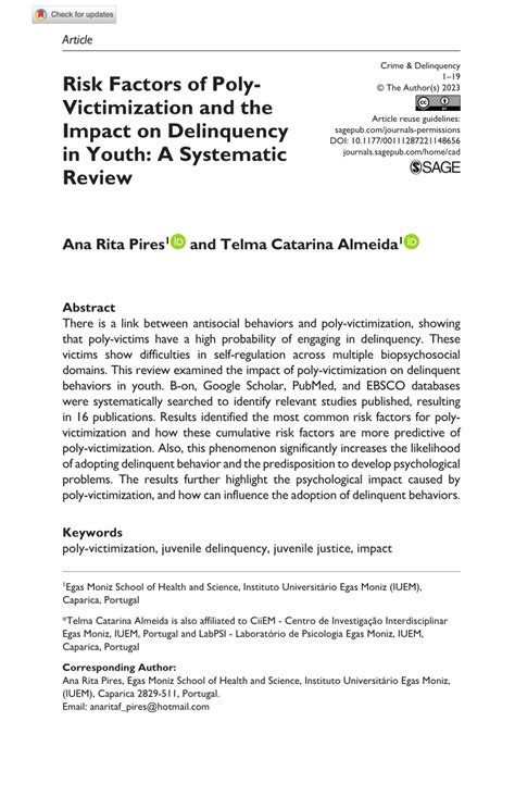 Pdf Risk Factors Of Poly Victimization And The Impact On Delinquency In Youth A Systematic Review